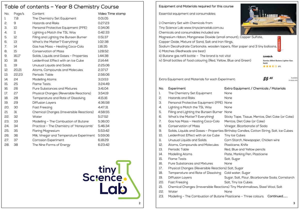 Workbook - Year 8 High School Practical Chemistry Course - PDF Documen – Tiny Science Lab